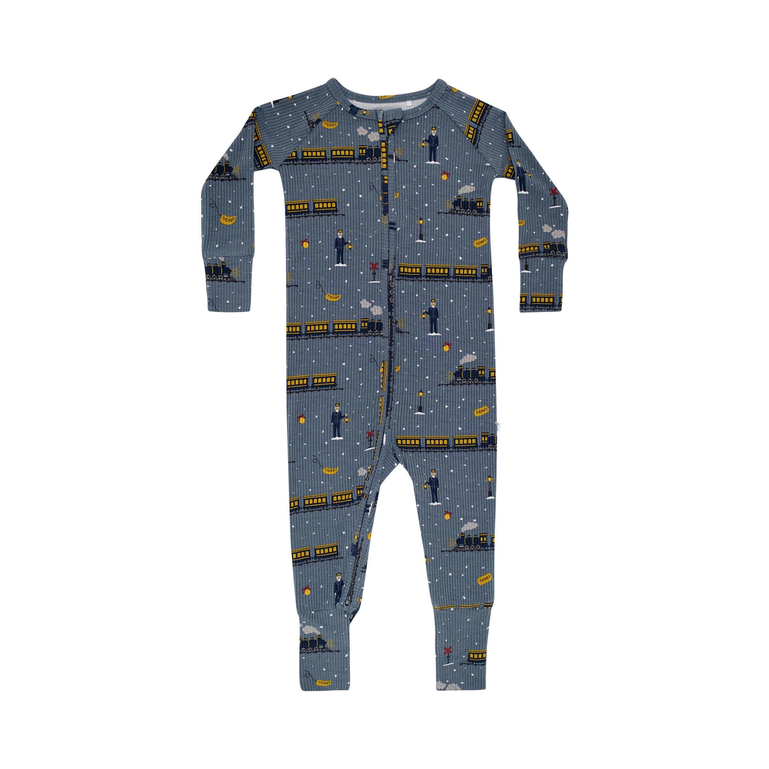 Bamboo Zip Sleeper w Fold-Over Feet | Christmas Trains (Small Ribbed ...